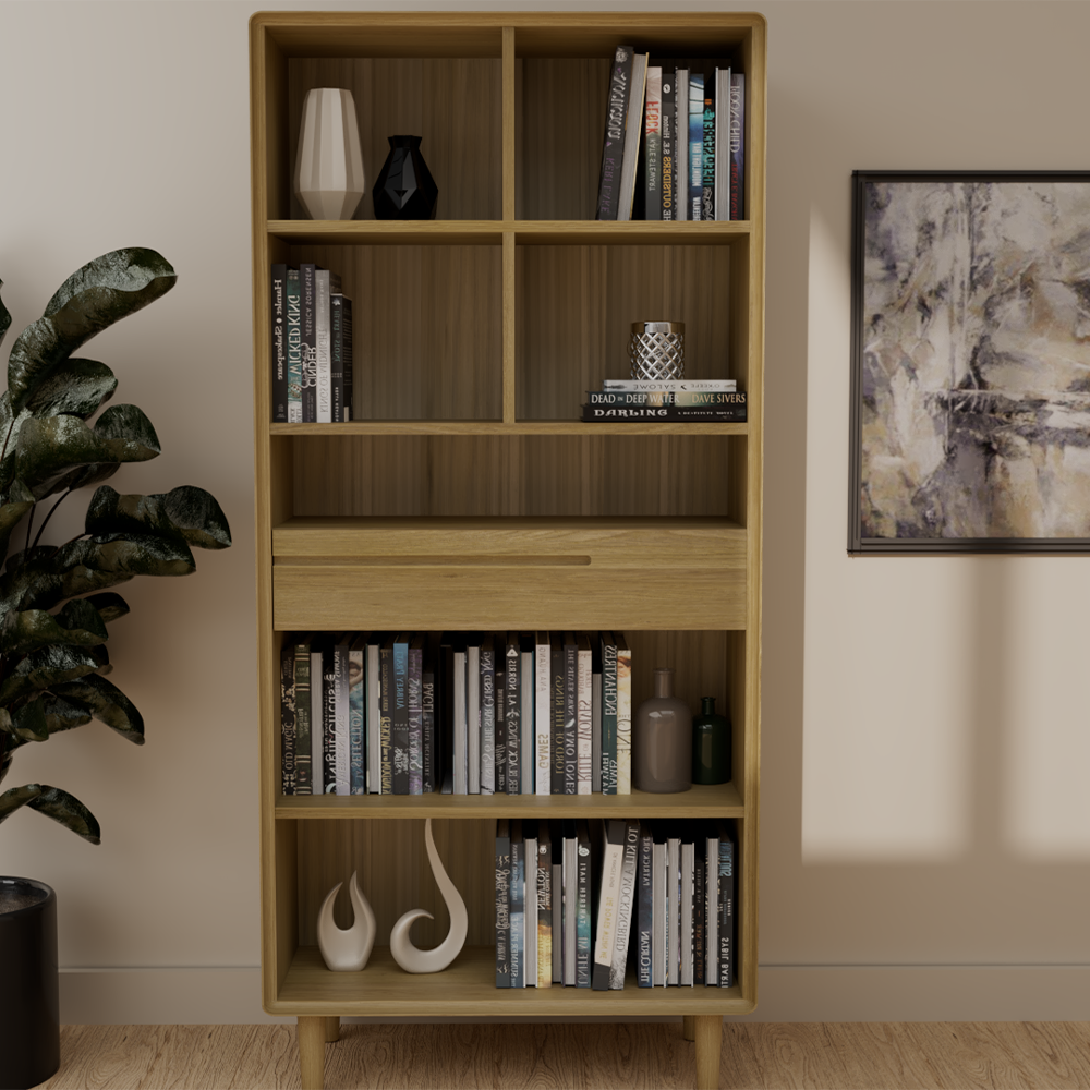 Scandic Large Bookcase. 100% Solid Oak – Superior Furniture Store